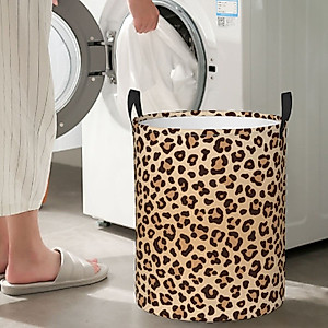 Gbuzozie Leopard Print Round Laundry Hamper Animal Skin Texture Storage Basket Toys Clothes Organizer Bin For Home Bathroom Bedroom Dorm Nursery, 38l