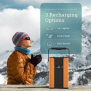 Portable Power Station 300W - Indoor & Outdoor Battery Powered Outlet with AC, Car, and USB C Recharging - Small Power Generator - 115v AC, 12v DC, and USB Outlets