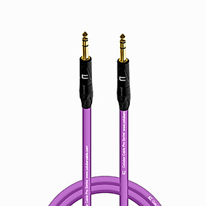COLUBER CABLE 1/4 TRS Male to 1/4" TRS Male - 10 Feet - Purple - 1/4 (6.35mm) Stereo Balanced Male to Male Connector for Powered Speakers, Audio Interface or Mixer for Live Performance & Recording