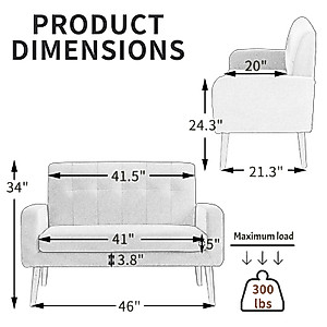 Sepnine 50" Modern Linen/Velvet Fabric Loveseat Sofa,Office Couch for Small Space, Living Room Soft Futon,Small Love Seats Couch for Bedroom (Linen-Blue)