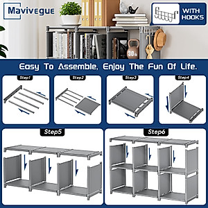 Mavivegue 9+18 Cube Modern Industrial DIY Bookcase, Metal Cubical Book Shelf, Tall Storage Organizer for Bedroom, Living Room, Office, Closet, Black Cubicle Storage Rack-Grey