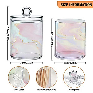 ALAZA 2 Pack Qtip Holder Dispenser Blush Pink Marble Bathroom Organizer Canisters for Cotton Balls/Swabs/Pads/Floss,Plastic Apothecary Jars for Vanity