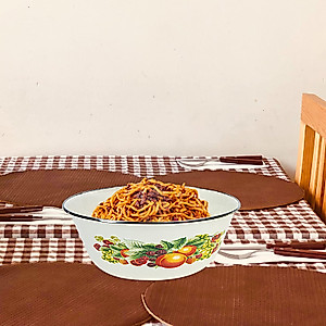 Angoily 2 Sets of Enamel Bowls with Lids Enamelware Soup Basins Vintage Salad Bowl Enamel Noodle Bowls Round Serving Bowl Vegetable Fruit Containers