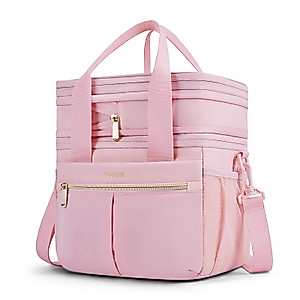 TOURIT Lunch Box for Women Men Double Deck Insulated Lunch Bag Women Expandable Leakproof Reusable Lunch Cooler Bag for Work, Office, Picnic, Pink