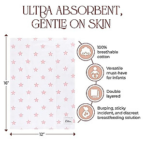 Comfy Cubs Burp Cloths 6 Pack Large 100% Cotton Washcloths Double Layered Absorbent Burping Cloth Extra Absorbent Baby Burp Cloth Extra Soft for Boys and Girls (Pink, Pack of 6)