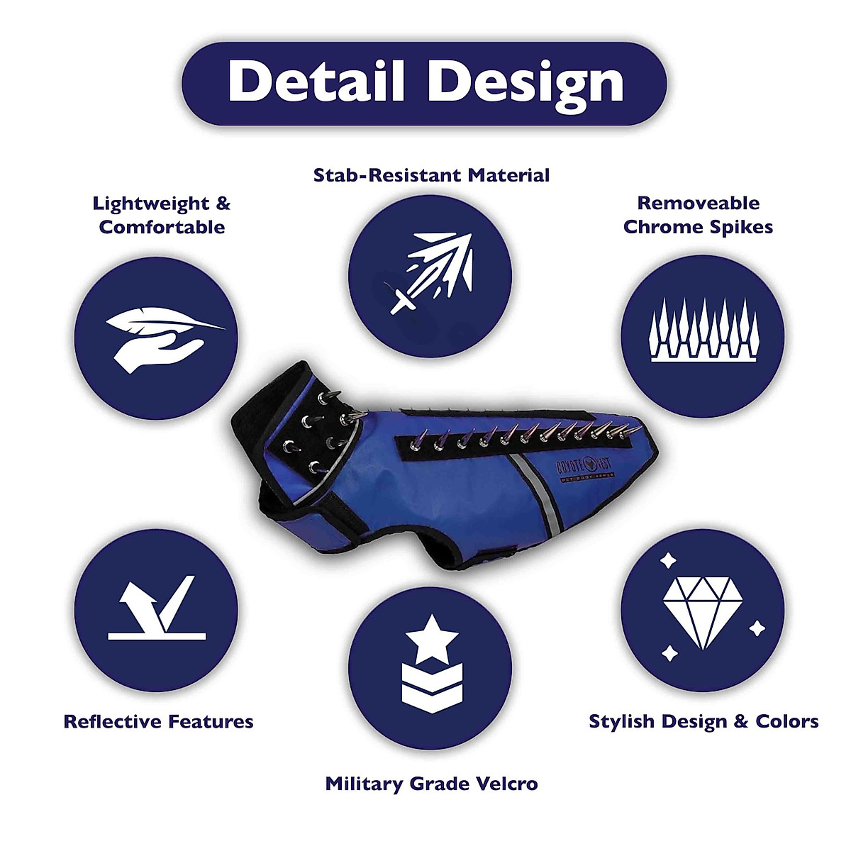 CoyoteVest SpikeVest Dog Harness Vest for Small Dogs, Reflective Dog Vest with Spikes to Shield Your pet from Coyotes, Raptor and Animal Attacks, Anti Hawk Vest, Made in USA(XS-Royal Blue)