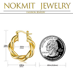 NOKMIT Twisted Hoop Earrings for Women 18K Gold Plated Thick Rope Round Chunky Hoops Lightweight High Polished Gold Hoop Earrings Gifts