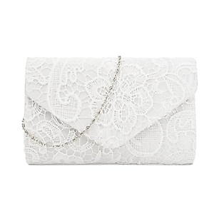 Clutch Purse Handbag Evening Bag Lace Messenger Bag Wedding Party Bag (White)