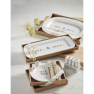 Mud Pie Mrs. Hostess Platter Set, tray 7 1/2" x 16" | spreader 5 1/2", White