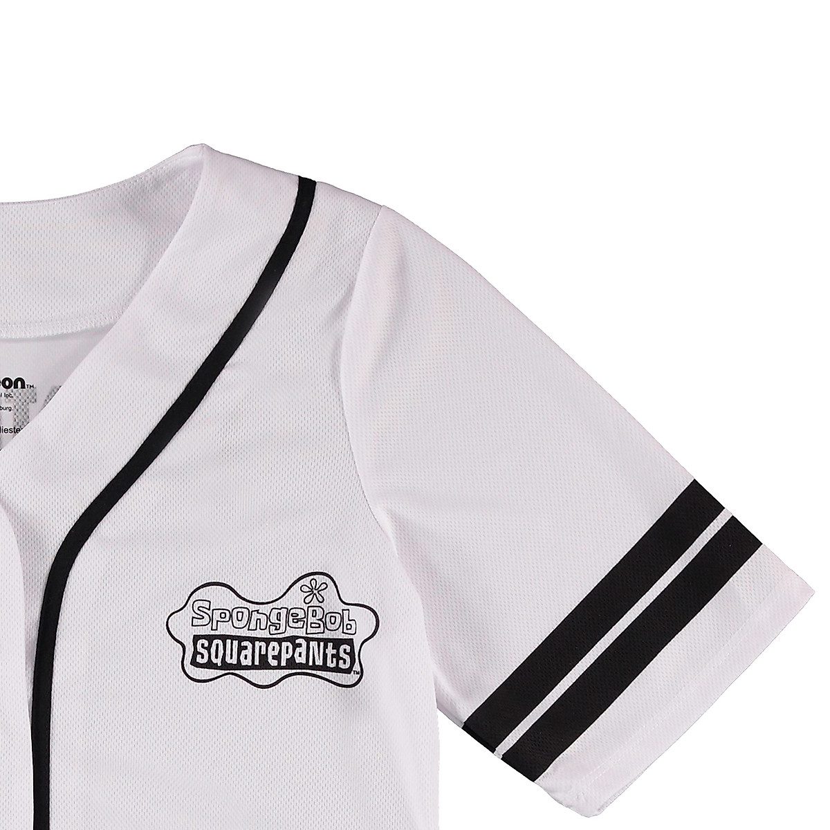 SpongeBob SquarePants Ladies Baseball Jersey - Spongebob, Mr Krabs, Squidward, Patrick Star - Mesh Button Down Baseball Jersey (White Baseball, X-Small)