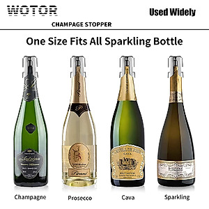 WOTOR 3 Pack Champagne Stoppers with Stainless Steel Champagne Bottle Stoppers with Food Grade Silicone Reusable Champagne Cork, Saver Suitable for Champagne, Cava, Prosecco and Sparkling Wine（Silver）