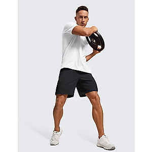 CRZ YOGA Men's Linerless Workout Shorts - 7'' Quick Dry Running Sports Athletic Gym Shorts with Pockets Black Large