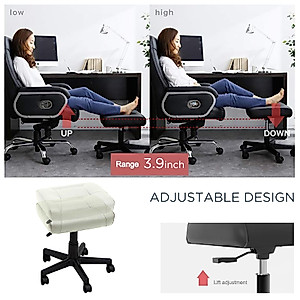 Adjustable Footrest Ottoman Stool with 360° Rolling Wheels Ergonomic Footrest Under Desk Foot Rest for Home or Office Use (Beige)