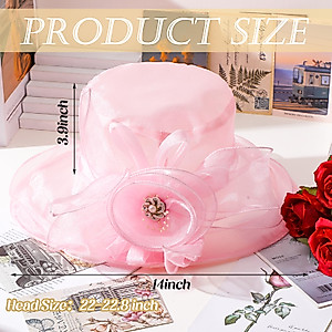 Breathffy 4 Pcs Derby Hats Women Organza Church Fascinator Bridal Flower Hat Wide Brim White Church Hat for Derby Day Wedding Tea Cocktail Party Sun, Beige Red White Pink