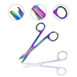 Cynamed Suture Stitch Scissors with Multicolor/Rainbow Titanium Coating - Premium Quality Instrument- Delicate Hook - Perfect for Suture Removal, First Aid, EMS Training and More (4.5 in. - Straight)