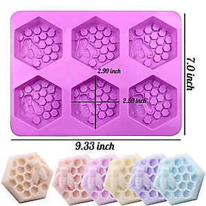 SIQINZONGWA 2 Pack Honeybee Soap Molds, 3D 6-cavity Bee Silicone Soap Molds, Hexagonal Bee Honeycomb Silicone Molds for Homemade Soaps, Beeswax, Resin, Bath Bomb, Jello, Chocolate and Dessert (Purple)
