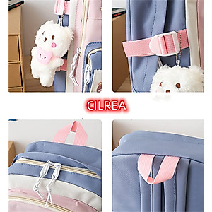 SAMAHBOE Kawaii Backpack set 5 Pcs School Backpack Cute Aesthetic Backpack Set Aesthetic School Bags Cute Bookbag with Badge& Plush Pendan,Shoulder Bag,Pencil Box,Tote Bag,Small Bag