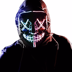 Wlevzzor Halloween LED Scary Mask Cosplay Costume Light up Purge Mask EL Wire Mask for Festival Party Halloween Gifts LED Mask (Ice Blue+Pink)