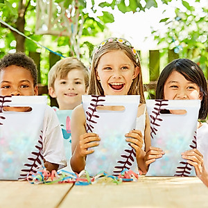 Yeaqee 50 Pieces Baseball Gift Bags with Handle Baseball Treat Bags Baseball Cellophane Bags Candy Baseball Party Favors for Team Birthday Decoration Gift Sport Baseball Themed Party Supplies, White