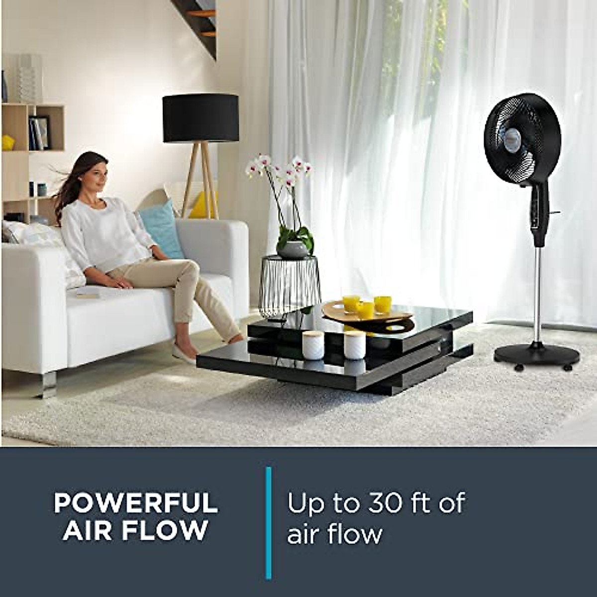 Rowenta Extreme Outdoor Fan with Remote 65 Inches Ultra Quiet Fan Oscillating, Portable, 3 Speeds, Digital Control VU4510, Black