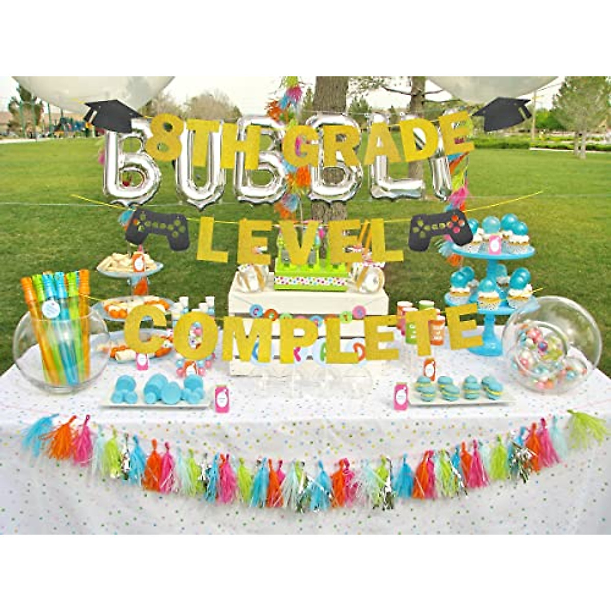 8th Grade Level Complete Banner, Gold Glitter 8th Grade Grad Banner, 8th Grade Graduation Party Decorations 2022, Class of 2022 Banner, Boy Girl Kids Eighth Grade Graduation Decorations Supplies