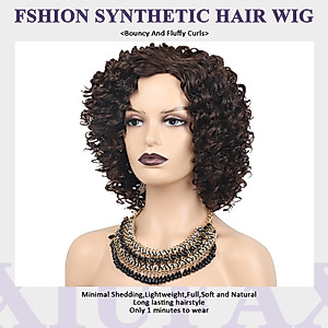 XIUFAXIRUSI XIUFAXIRUSI Short Curly Afro Wigs for Black Women Mixed Brown Kinky Curly Bob Wig with Side Bangs African American Synthetic Full Hair Wig