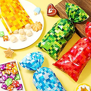 120 Pieces Pixel Party Favor Bags Pixel Treat Bags Pixel Goody Bags with Twist Ties Pixel Candy Bags Game Party Gift Bags for Pixel Theme Birthday Party Favors Supplies