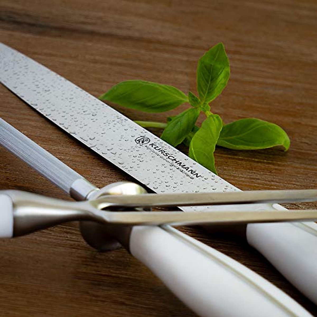 Kurschmann CLEARANCE 3-Piece Arctic White Carving Set for Cutting Meat, Includes German Stainless Steel Knife, Fork, and Honing Rod, with Modern, Rivetless Handles in Gift Box