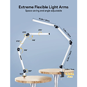 MediAcous LED Desk Lamp with Clamp, Dual Light Desk Lamp with Swing Arm, Dimmable 4 Color Modes & 4 Brightness Table Lamp, Eye-Caring Clip-on Lamp with Memory Function for Home Office, White