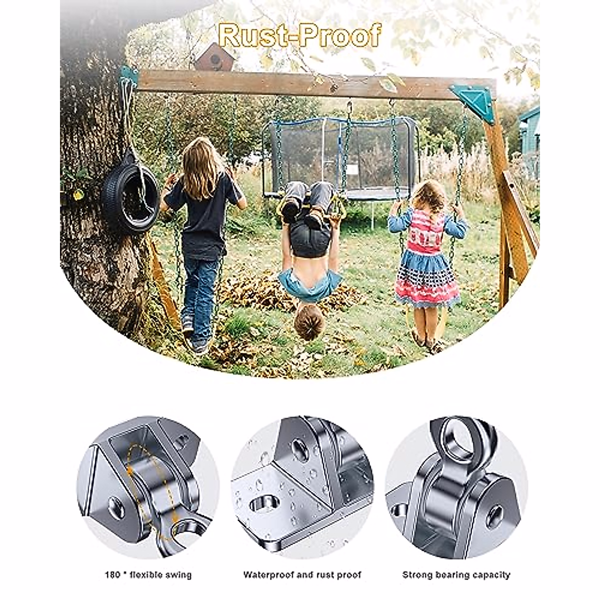 Digtichnny Swing Hangers Heavy Duty, 304 Stainless Steel Porch Swing Hooks Hanging Kit Swing Brackets Hardware Set Parts Smooth Silent