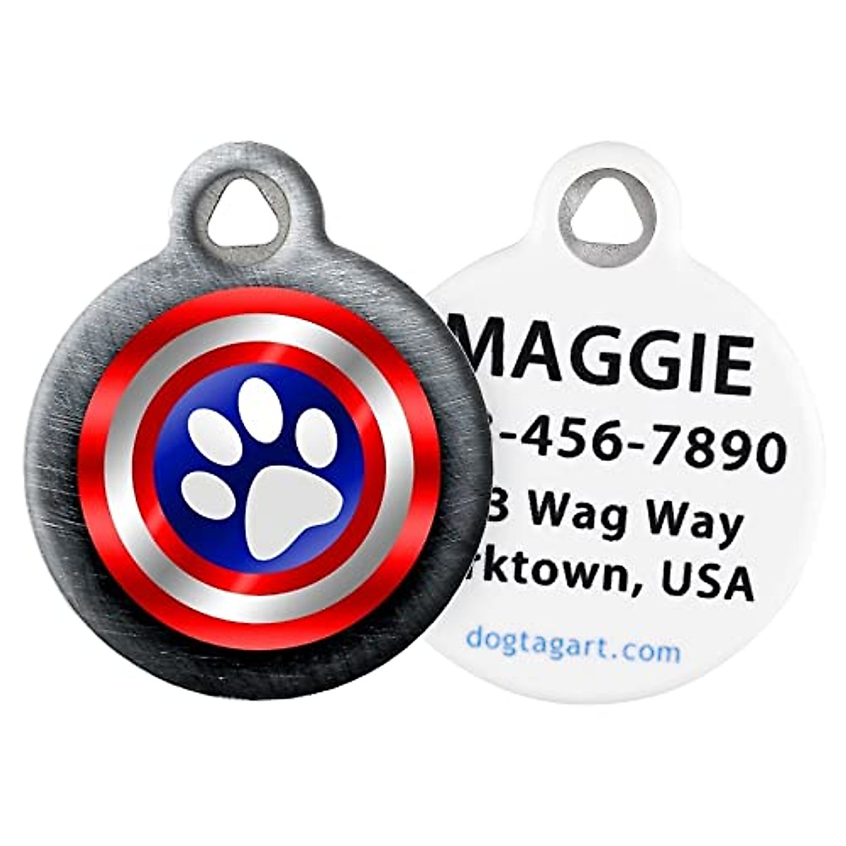 Dog Tag Art Canine America Shield Personalized Pet ID Tag for Dogs, Silent Customized Dog Tag (Small)