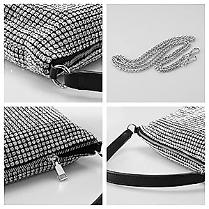 Rhinestone Purs for Women Clutch Purses Crystal Mini Top Handle Handbag Chain for Party(Hobo-Silver)