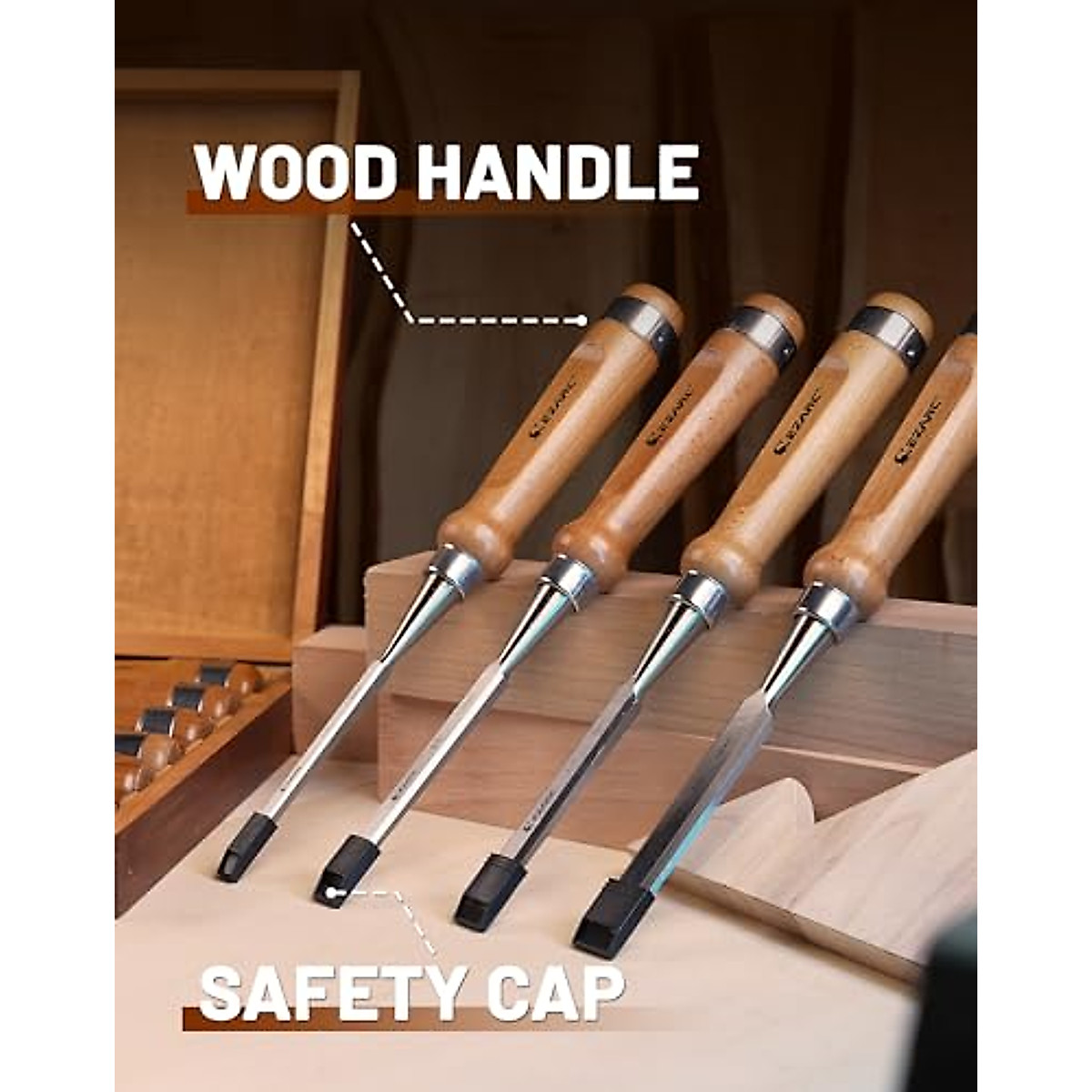 EZARC 6 Pieces Wood Chisel Tool Sets Woodworking Carving Chisel Kit with Premium Wooden Case for Carpenter Craftsman