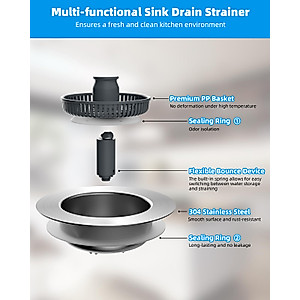Hibbent Upgraded 3 in 1 Kitchen Sink Drain Strainer and Stopper Combo, Stainless Steel Metal Pop Up Sink Stopper, Anti-Clogging Basket Strainer with Handle for US Standard 3-1/2 Inch Drain