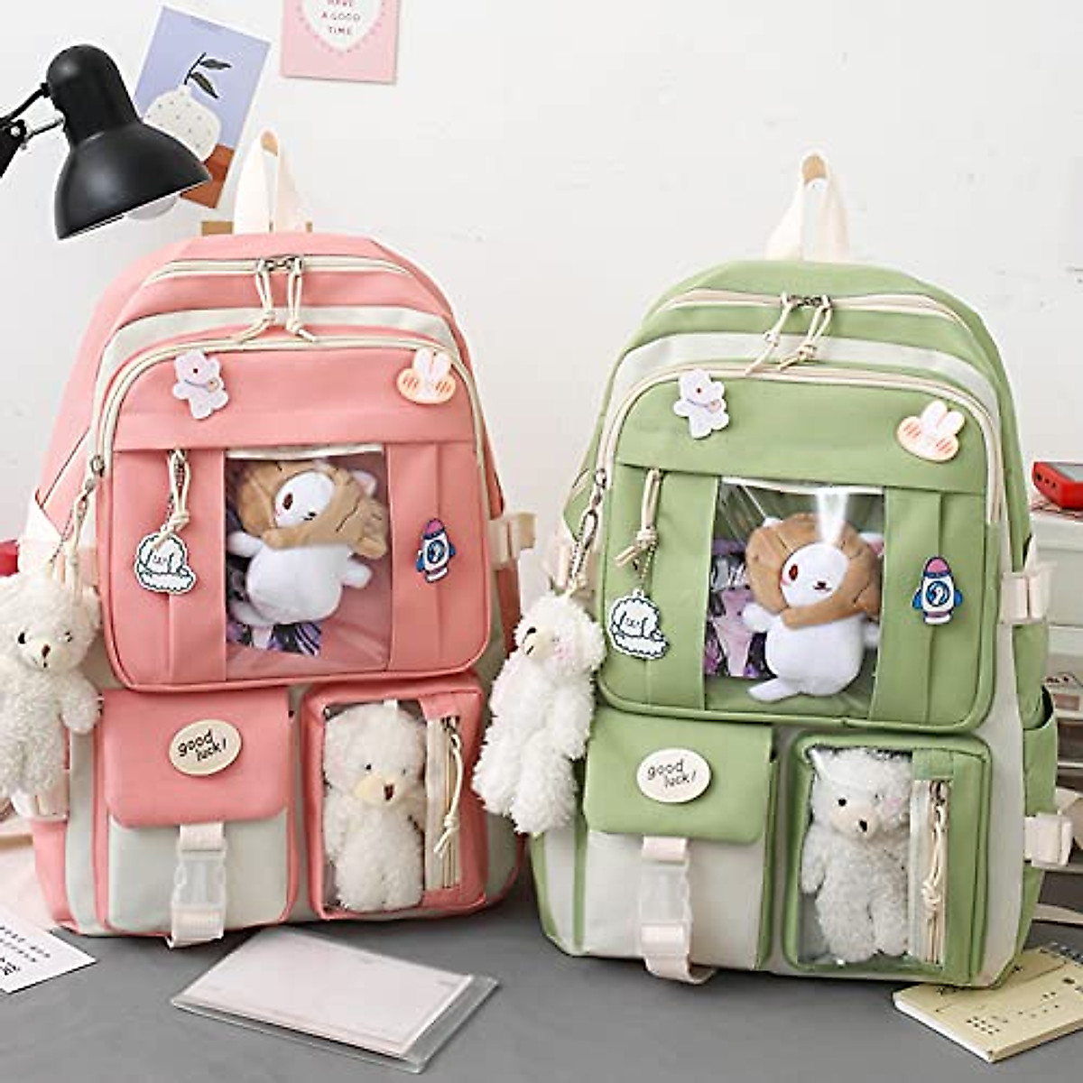5pcs/set Canvas School Backpacks Women Lovely School Bags for Girl Shoulder Bags