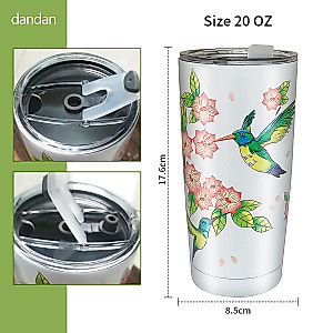 dandan 20oz Hummingbird Tumbler with Lid Gifts for Women, Stainless Steel Insulated Tumblers Sister Birthday Gifts, Humming bird Travel Coffee Mug for Mother's Day Bird Lovers Gifts
