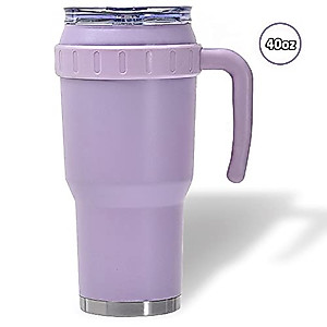 BAYINTNAL Enlarged 40oz Tumbler with Handle & Clear Slide Lid Sweat Proof Keep Cold Up to 12 Hours Vacuum Insulated Stainless Steel Travel Coffee Mug Dishwasher Safe, BPA Free (40 oz, Violet)