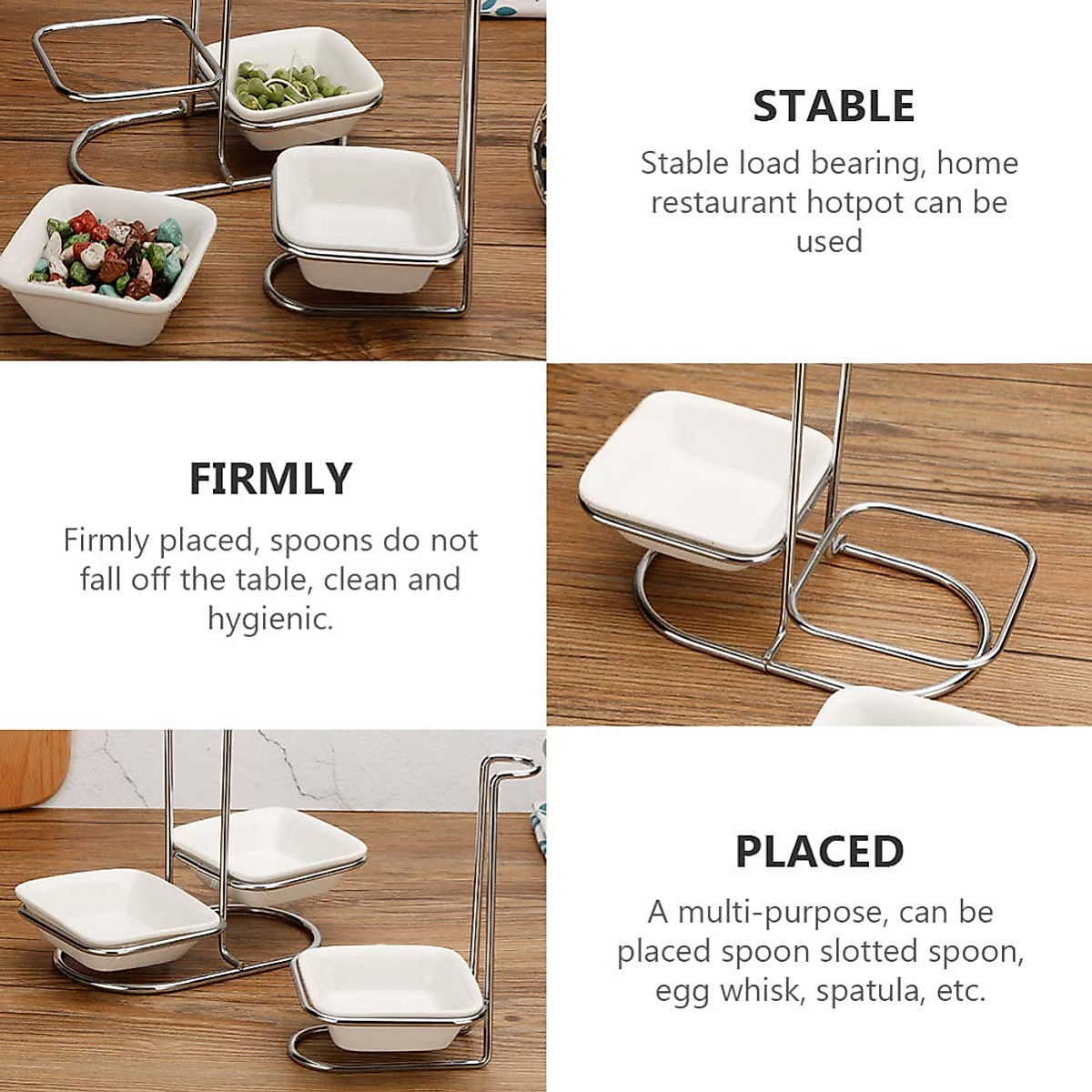 DOITOOL White Ceramic Double Ladle Spoon Rest Holder with Stainless Steel Rack Upright Utensil Holder for Stovetop Kitchen Counter Organization