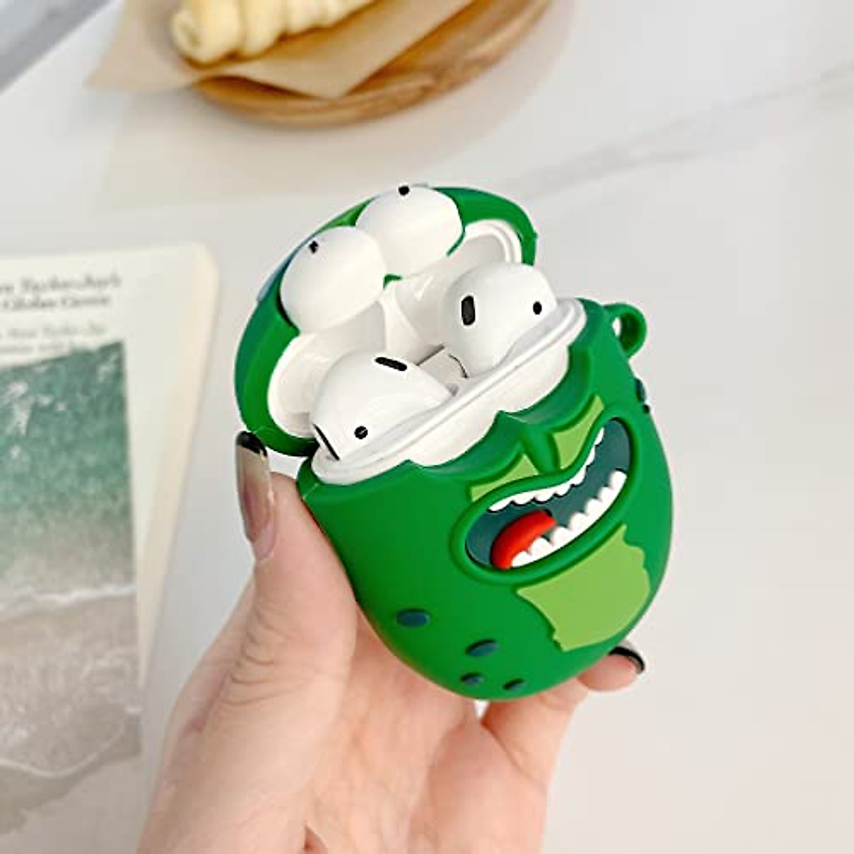 Airpsods 2/1 Case,Cute 3D Cartoon Airpod 2/1 Case Soft Shockproof Silicone Skin,with Keychain Design for AirPods Charging Case,Specialising in Designs for Girls and Boys Airpods 1/2 Case (Green)