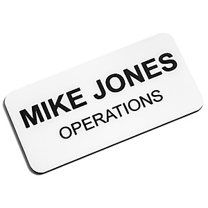 Providence Engraving Custom Name Badges with Pin Backing - Durable Personalized Acrylic Name Tag with 3 Lines of Custom Text and Pin Backing, 1.5" x 3"