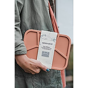 Spoondrift 100% Food Grade Eco-Friendly Leak-Proof Silicone Bento Box Lunchbox, Microwave Safe | For Child And Adult, 4 Compartment, Choose from 6 Colors, Includes 1 Box (Terracotta)