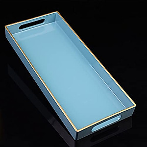 Leemxiiny Light Blue Vanity Tray with Handles, Decorative Tray Desktop Storage Organizer for Bathroom, Living Room, 5.9"*13.7"