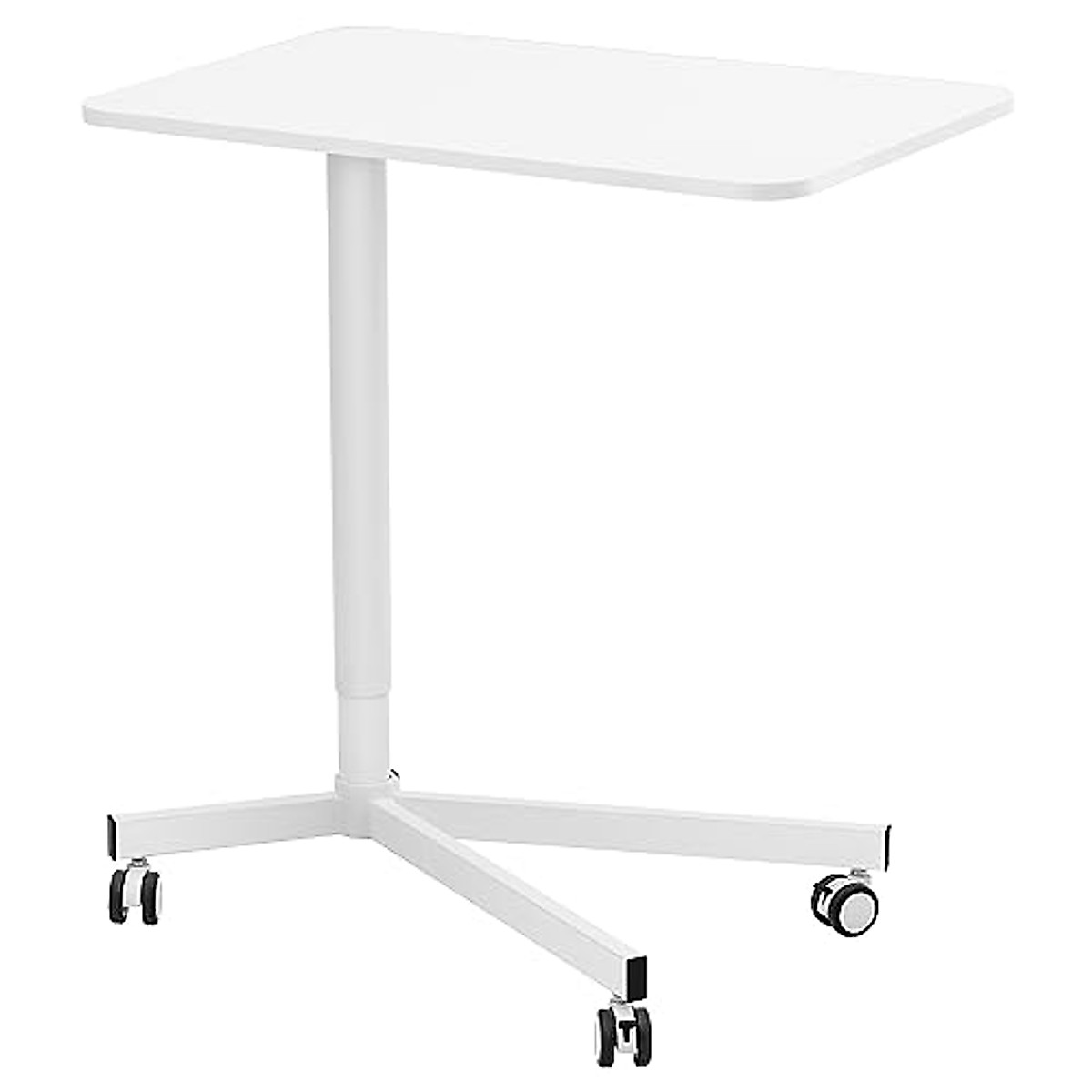 VEVOR 28.5"-44.2" Gas-Spring Height Adjustable Sit-Stand Desk 360° Swivel Wheels (2 Lockable) Portable Rolling Laptop Table Computer Cart for Home Office School, 44LBS Loading, 29.1 x 18.9 inch, White