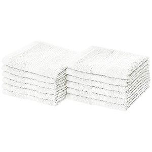 Amazon Basics Fade-Resistant Cotton Washcloth, 12-Pack, White, 12" L x 12" W