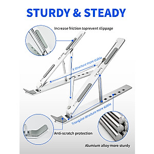 WEETEE Laptop Stand for Desk, Laptop Riser Adjustable Height for Ventilated Cooling, Aluminum Foldable Portable Laptop Holder Compatible with MacBook, Dell, Lenovo More 10-15.6"