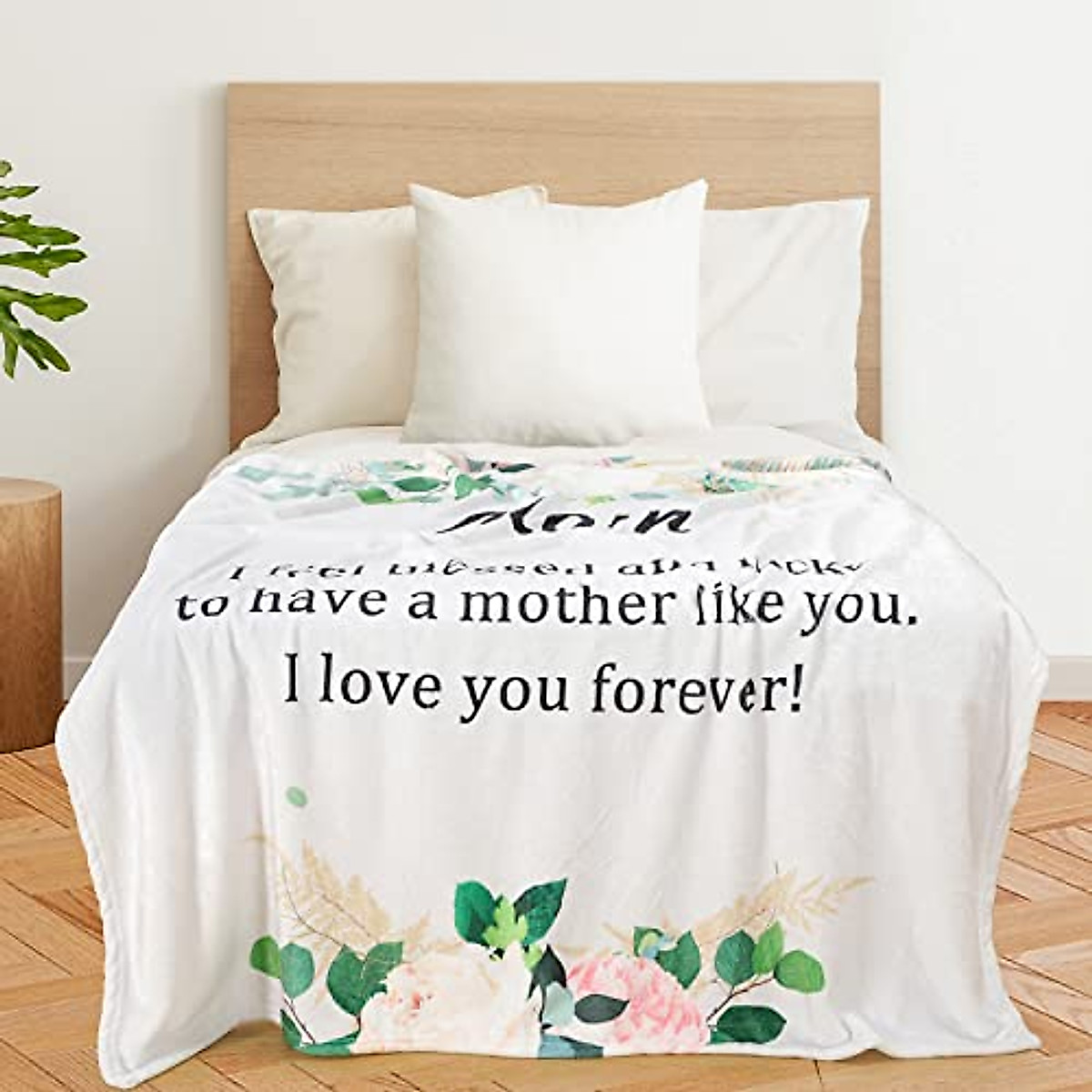 ADEXDO Gifts for Mom from Daughter, Blanket for Mom Gifts, Anniversary Mom Birthday Gifts, I Love You Mom Blanket, Throw Blanket 60" × 50" (White)