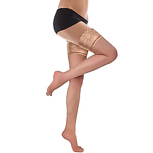 Boao 4 Pairs Women Thigh High Stocking Silicone Lace Top Stockings Silky Semi Sheer Tights for Women(Medium,Coffee)