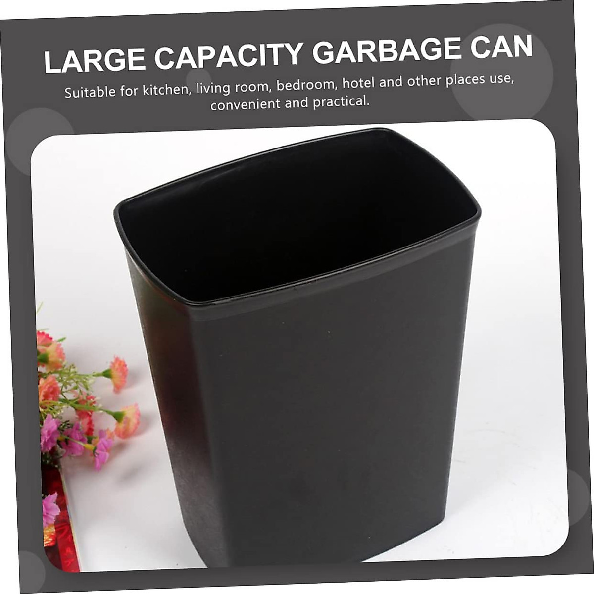 LIFKOME Office Decor Black Plastic Trash Can, 13 Gallon Capacity, 13" Wide