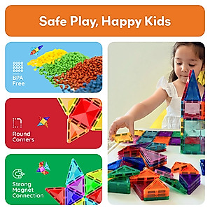 PicassoTiles 120 Piece Magnetic Building Block Mini Diamond Series Travel Size Magnet Construction Toy Set STEM Learning Kit Educational Playset Child Brain Development Stacking Blocks PTM120