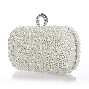 Snowskite Women's Luxury Full Pearls Kiss Lock Evening Bag Prom Wedding Clutch Purse Ivory